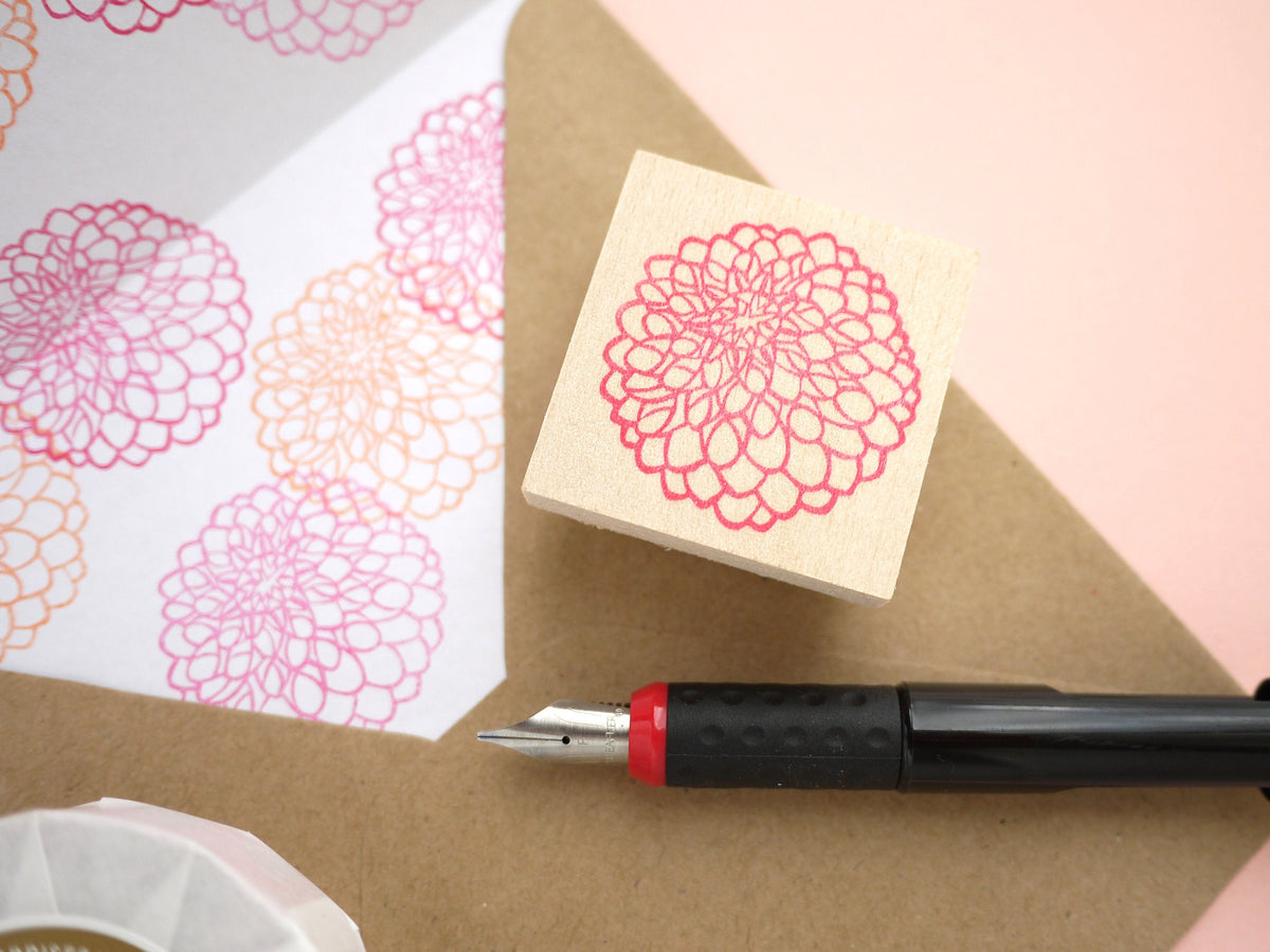 Dahlia flower stamp, Wedding rubber stamp, Flower decoration stamp, We ...
