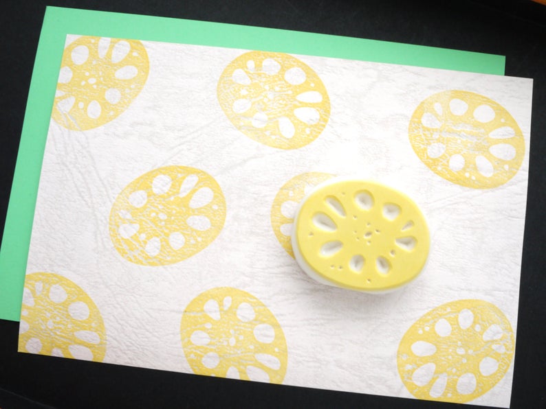 Lotus root rubber stamp, Renkon stamp, Japanese traditional pattern, J ...