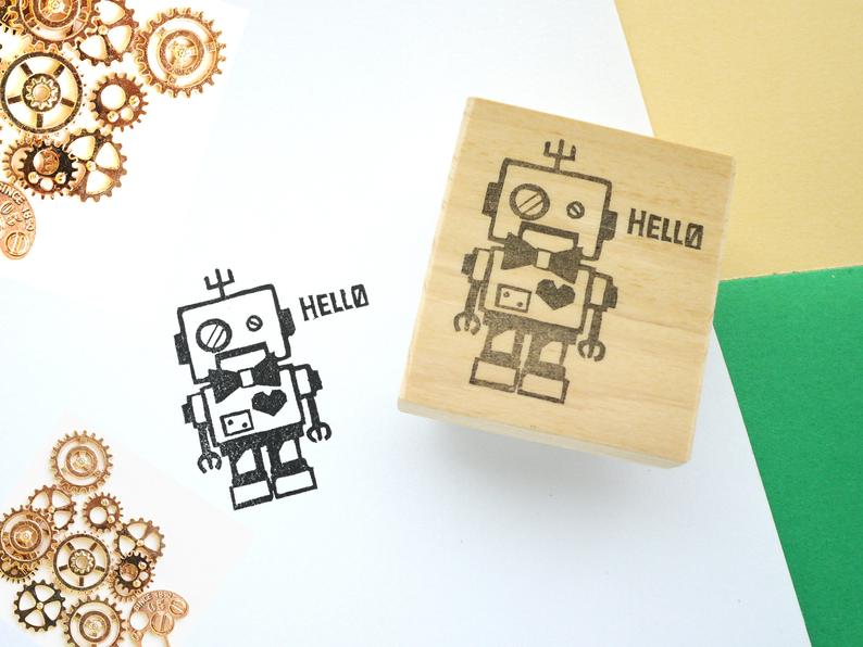 Retro robot rubber stamp, Japanese rubber stamp, Unique rubber stamp ...