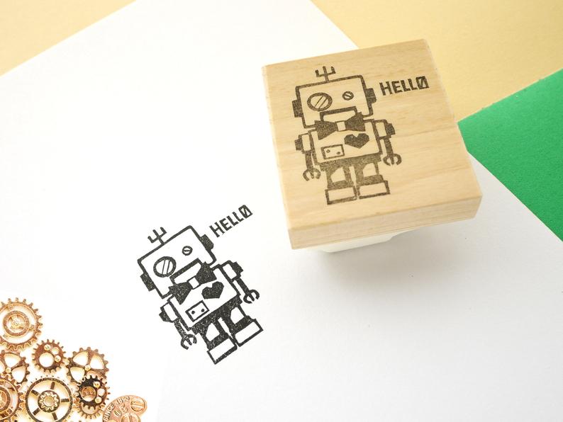 Retro robot rubber stamp, Japanese rubber stamp, Unique rubber stamp ...